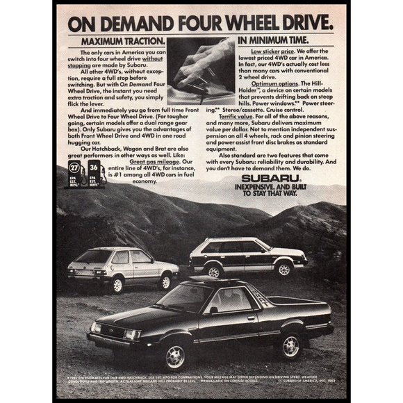 Subaru | Art | 982 Subaru 4wd Four Wheel Drive Car Lineup Vintage Print ...